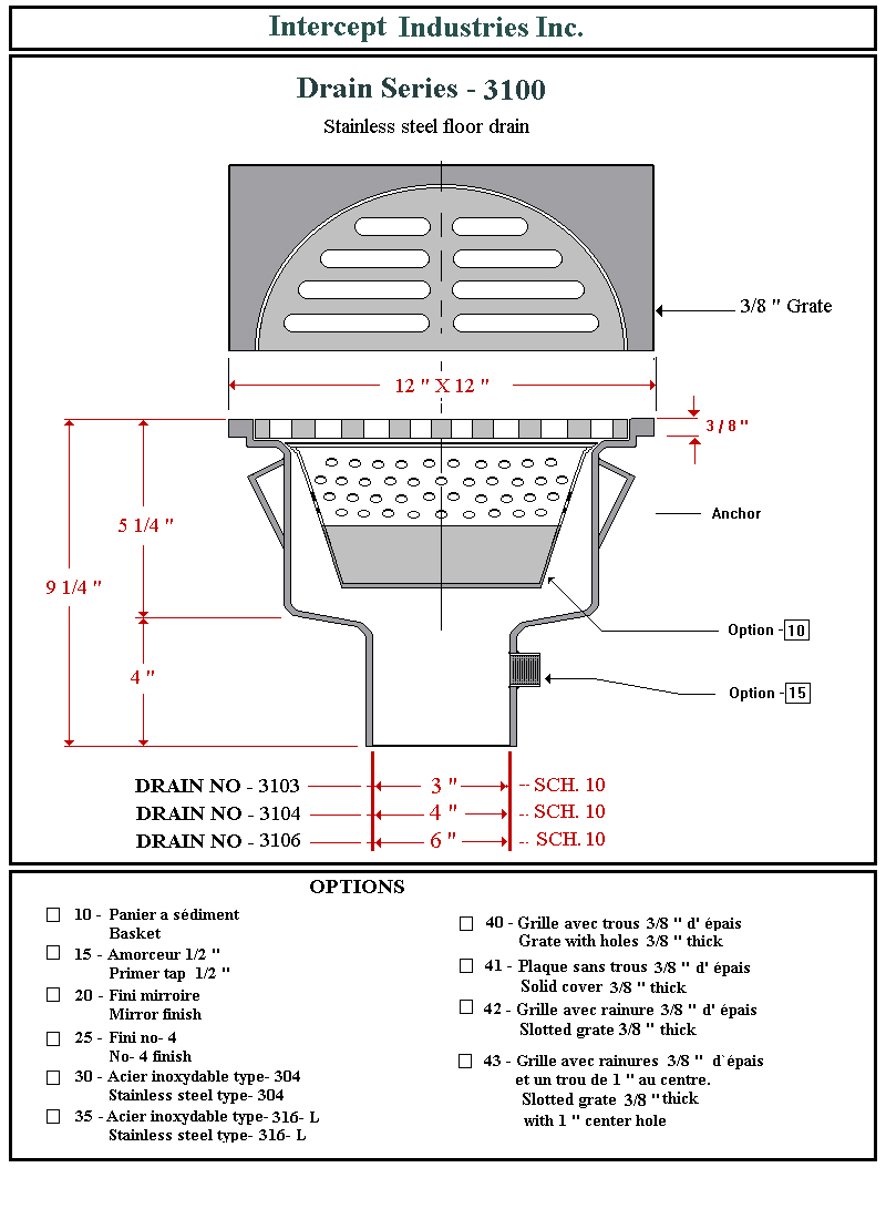 Floor drain 3100 - Les Industries Intercept inc