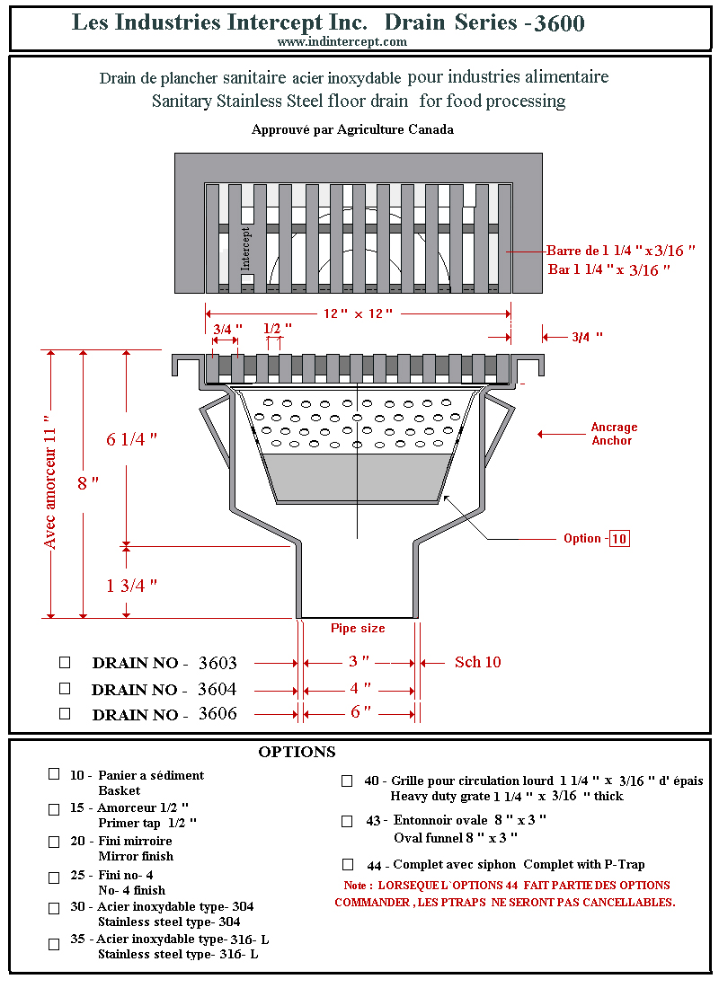 Floor drain 3600 - Les Industries Intercept inc