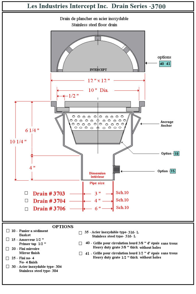 Floor drain 3700 - Les Industries Intercept inc